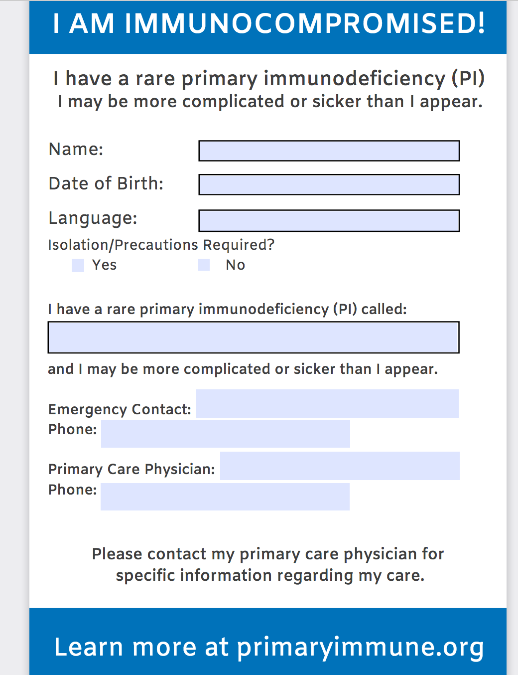 "I am Immunocompromised" Card for Doctor's Visits • Chronic Illness ...